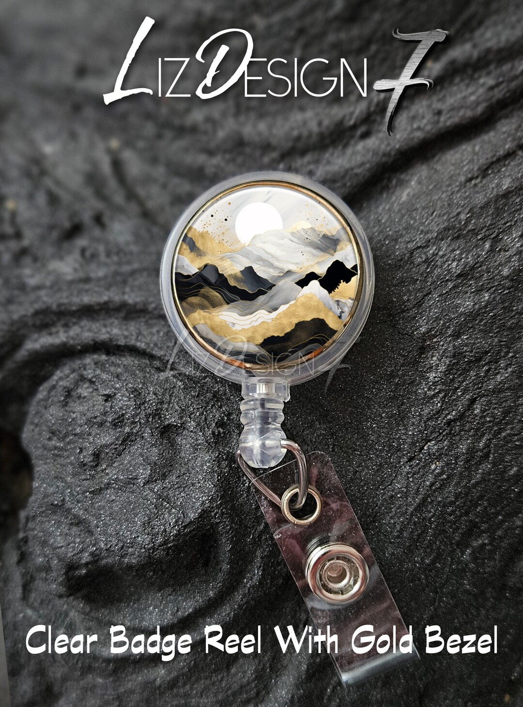 Black and Gold Clouds Retractable Badge Holder - Black and Gold Clouds ...