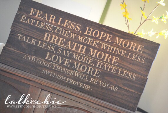 Items similar to Fear Less Hope More - Swedish Proverb - Hand Painted ...