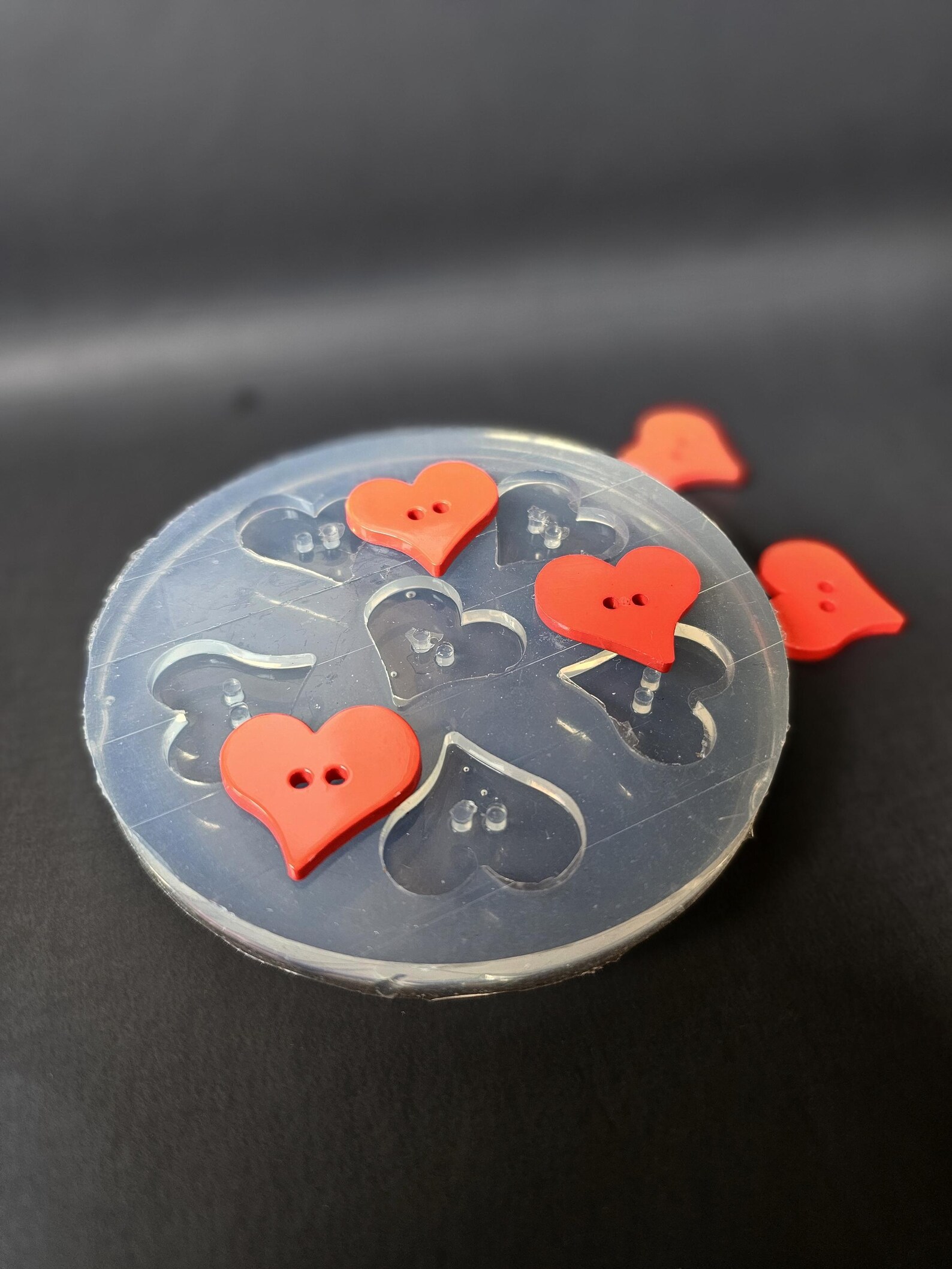 6 Heart Button Mold. Tray 6 Buttons Clear Silicone Mold. Resin, Polymer ...