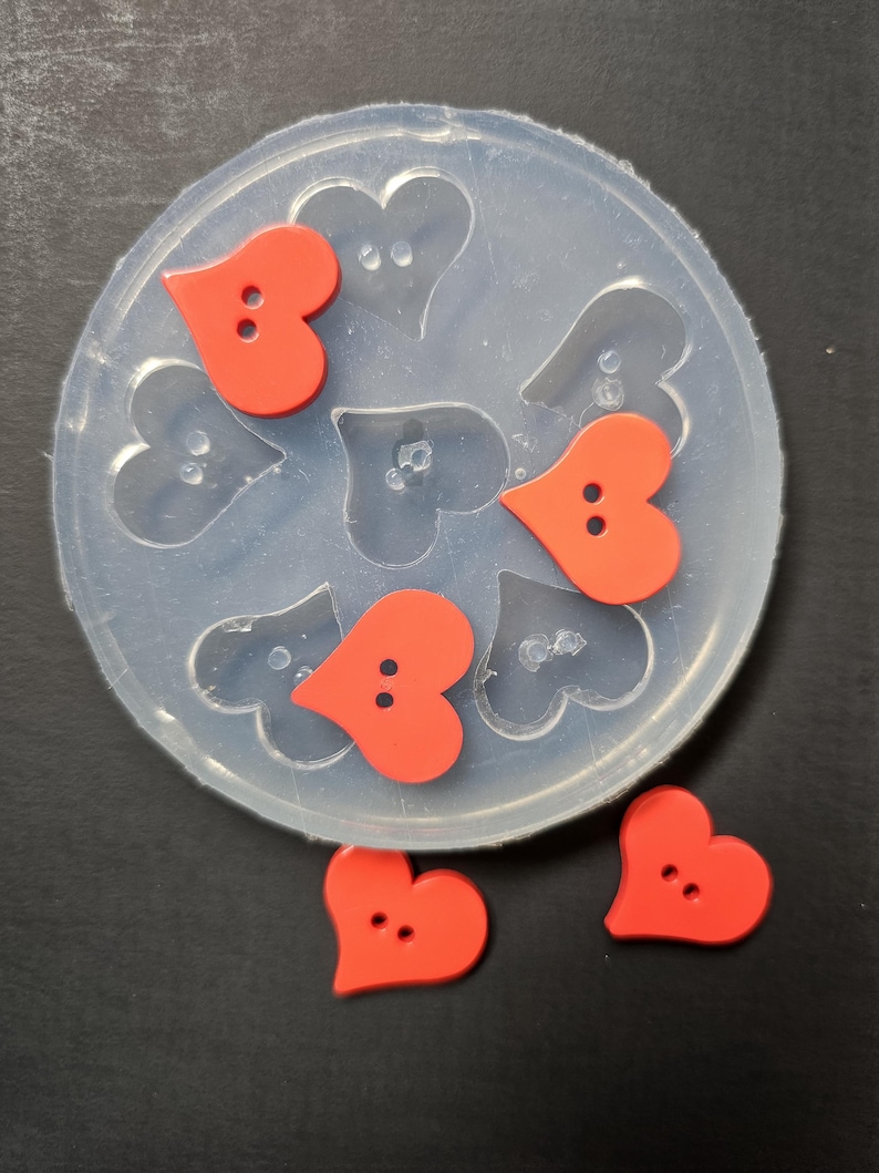 6 Heart Button Mold. Tray 6 Buttons Clear Silicone Mold. Resin, Polymer ...