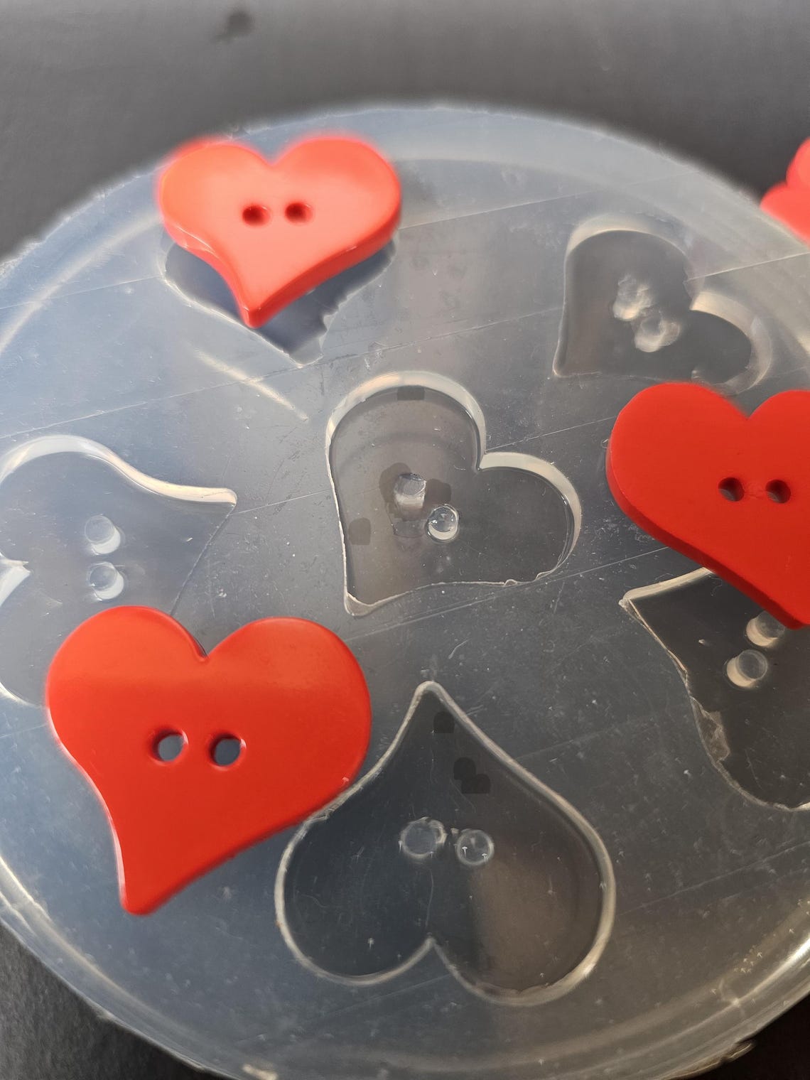 6 Heart Button Mold. Tray 6 Buttons Clear Silicone Mold. Resin, Polymer ...