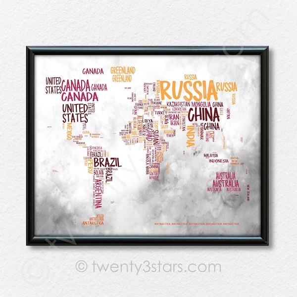World Map Words - Etsy