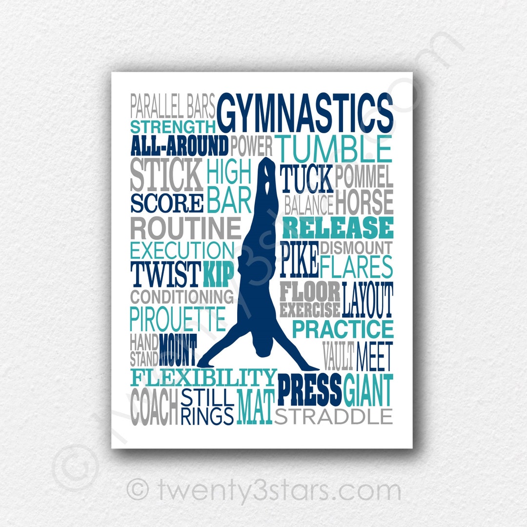 Boy's Gymnastics Poster, Male Gymnast Art, Boy's Gymnastics Coach Gift ...