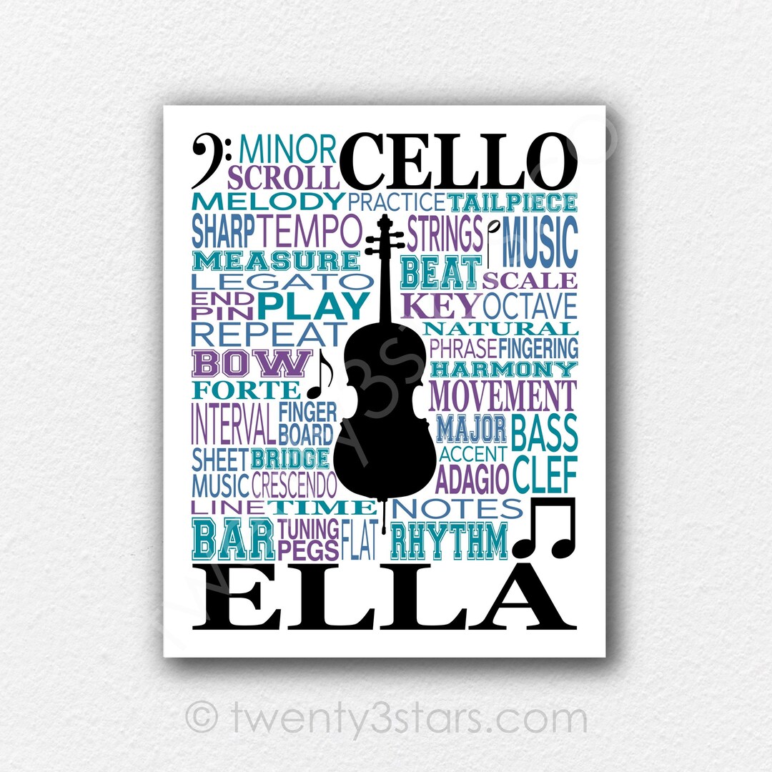 Cello Typography Poster, Cellist Wall Art, Cello Player Gift, Cello ...