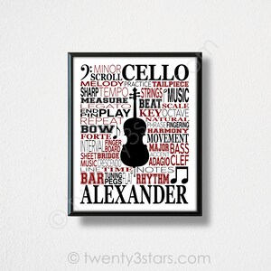 Cello Wall Art Print: Custom Colors and Name - Orchestra Theme - Etsy