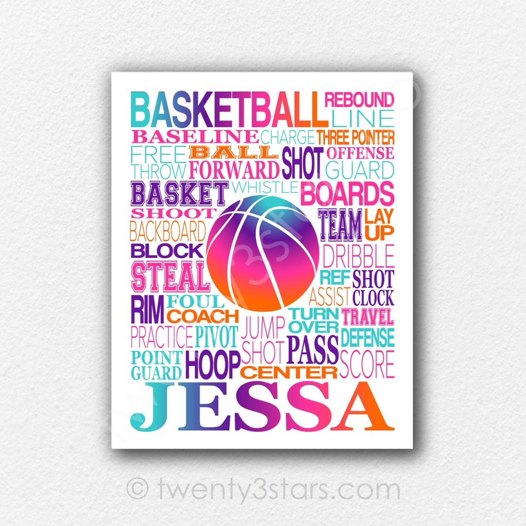 Personalized Girl's Basketball Poster Typography, Girls Basketball Art ...