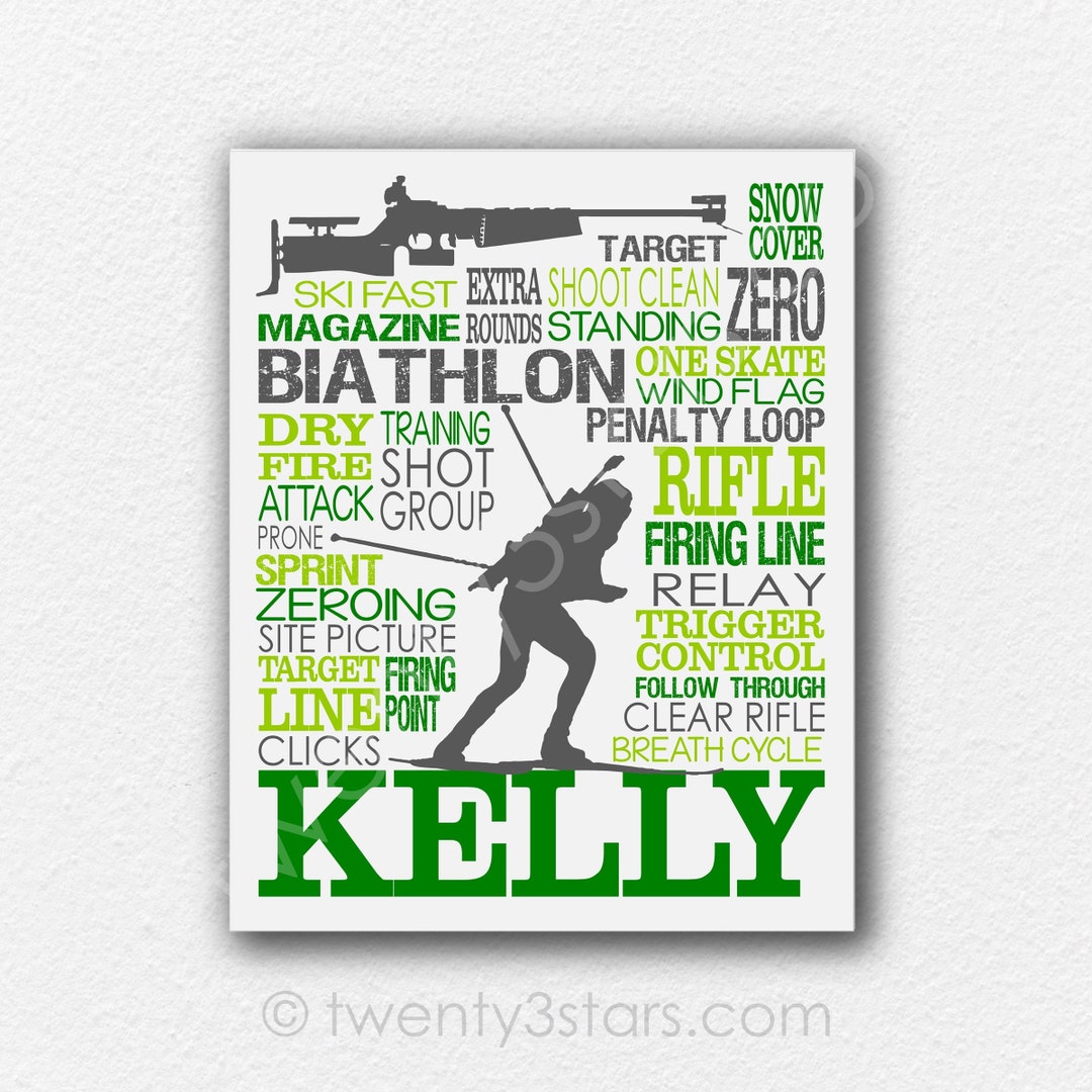 Biathlon Typography Poster, Skiing & Rifle Wall Art, Girl's Biathlon ...