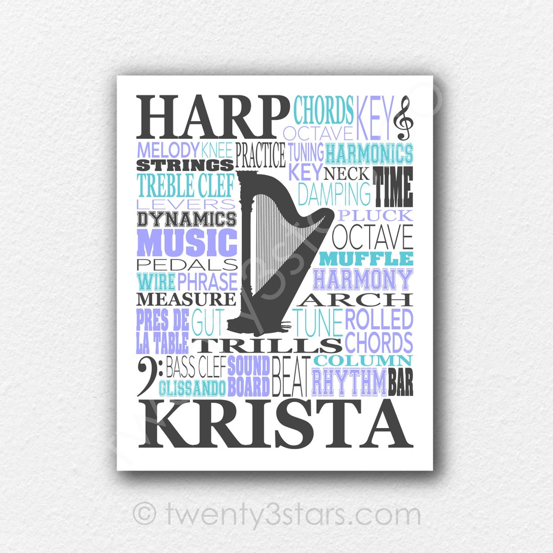 Harp Typography Poster, Harpist Gift, Harp Player Art, Harpist Poster ...