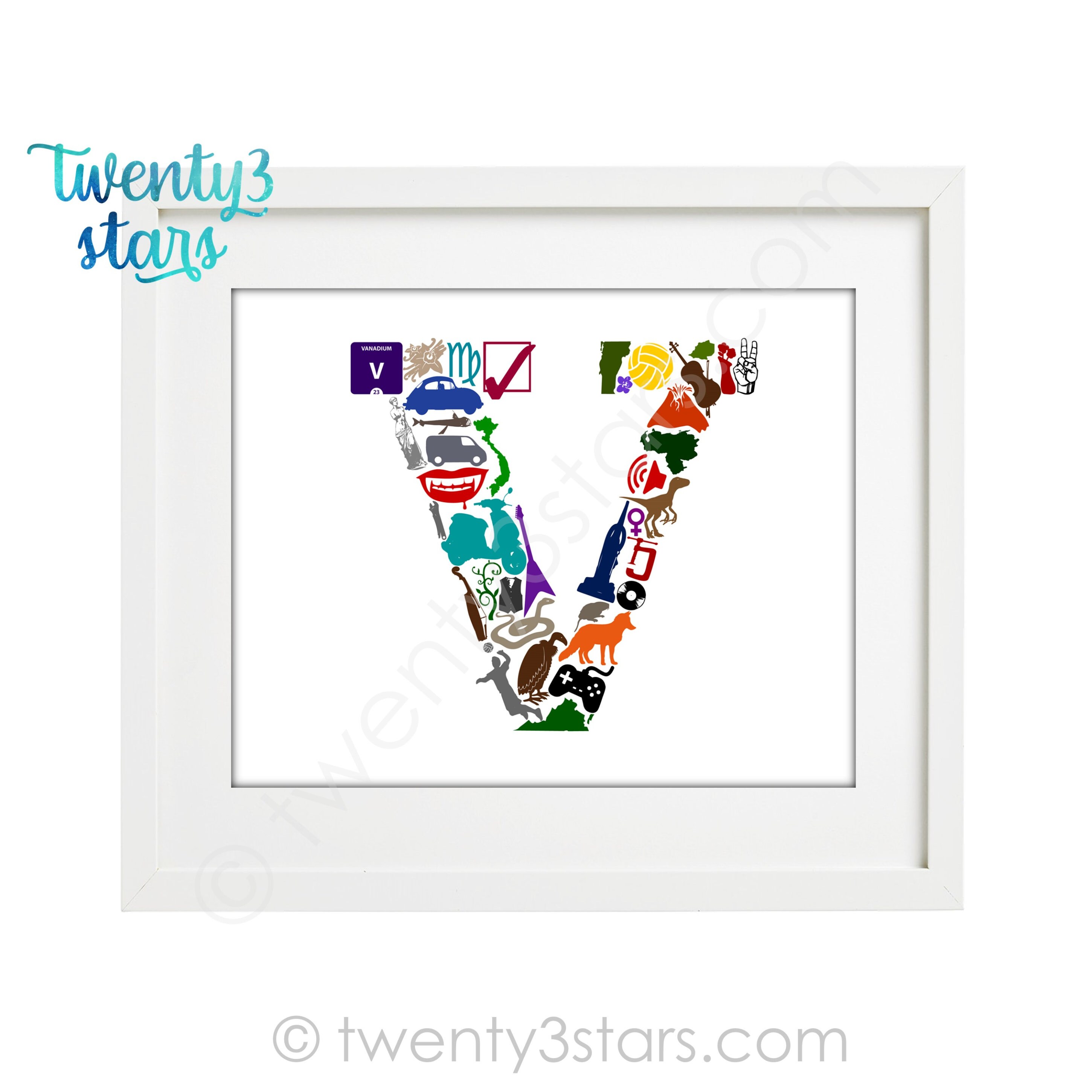 Letter V Poster Letter V is For Art V Nursery Wall Art | Etsy