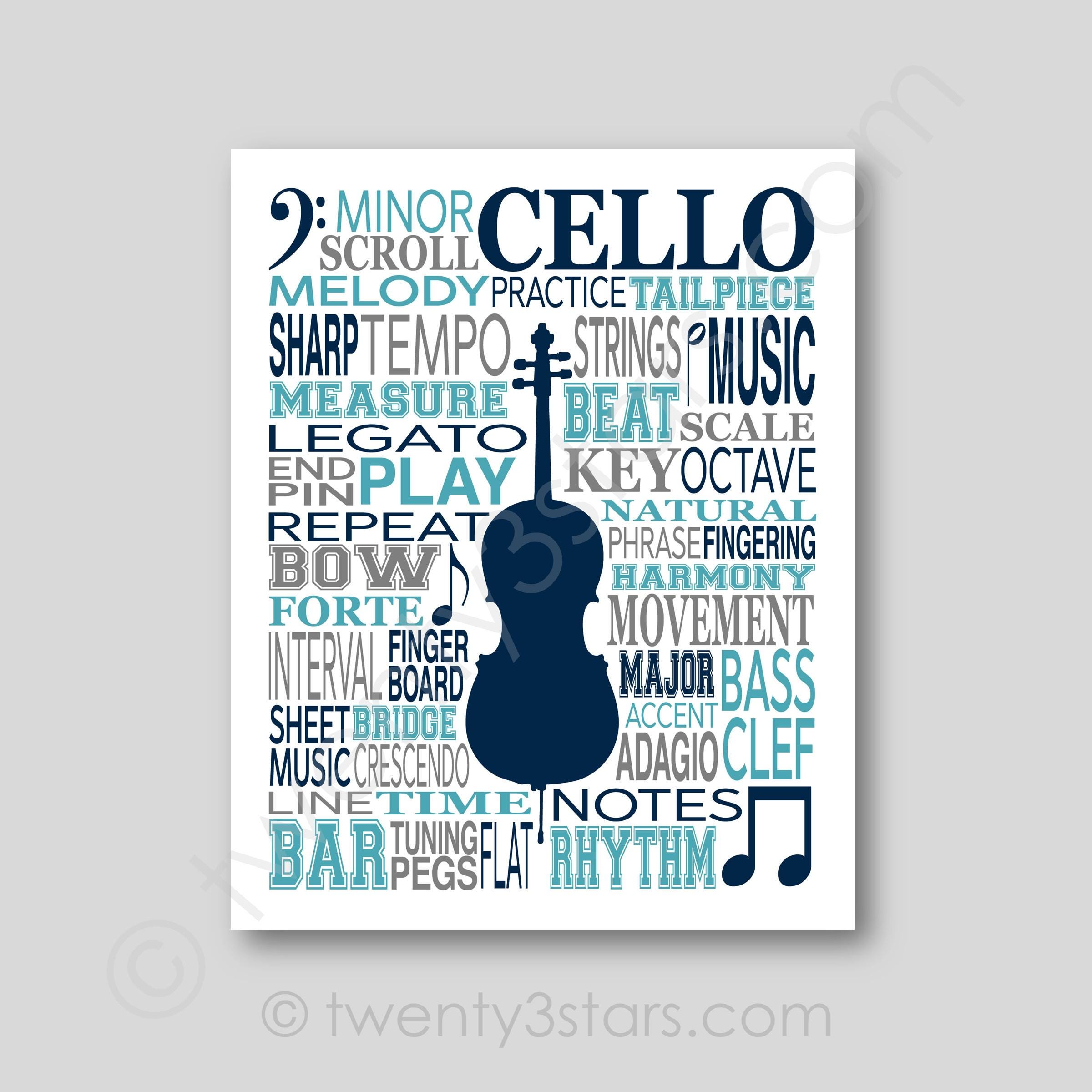 Cello Wall Art Print: Custom Colors and Name - Orchestra Theme - Etsy