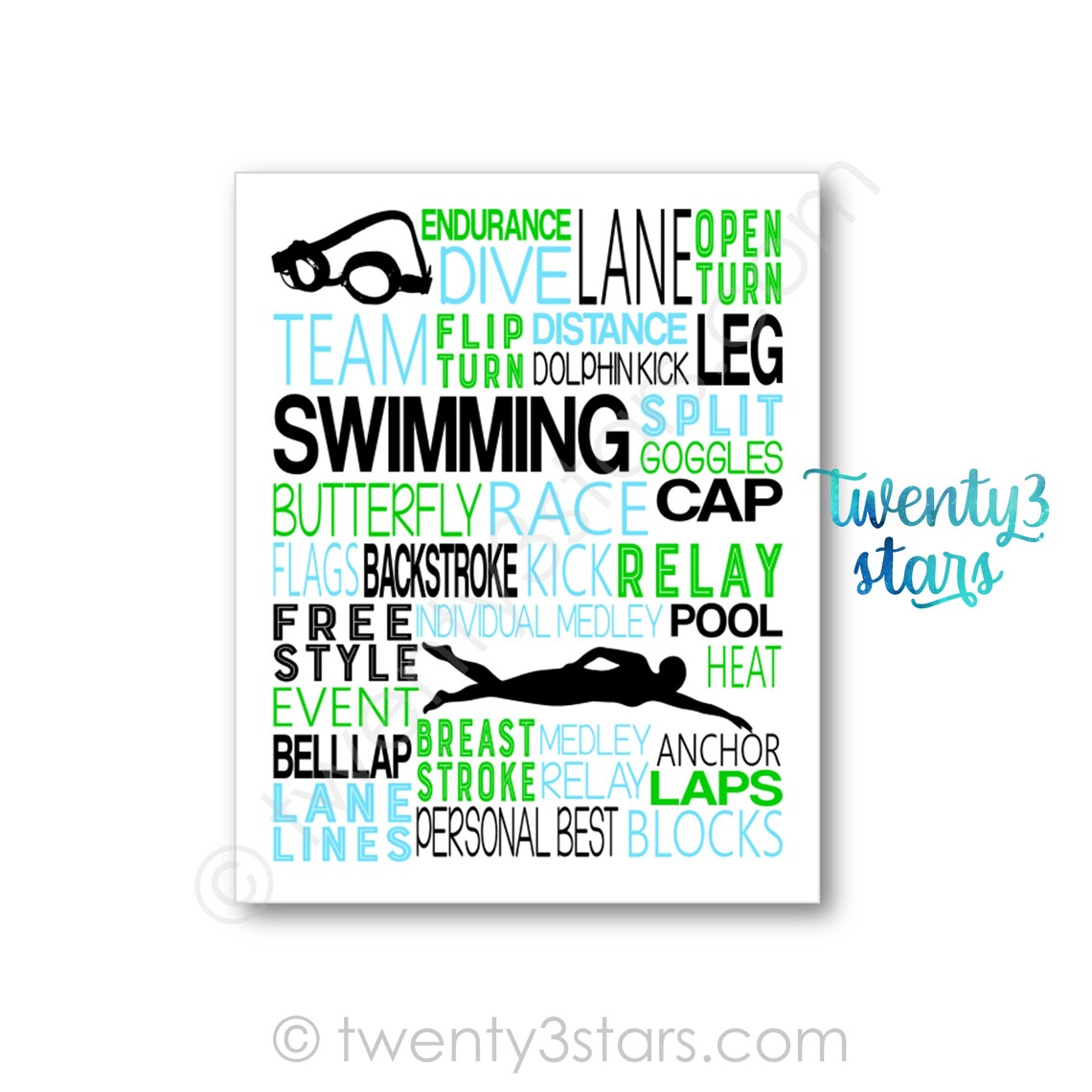 Swimming Word Art Swimmer Typography Swim Gift Gift for | Etsy