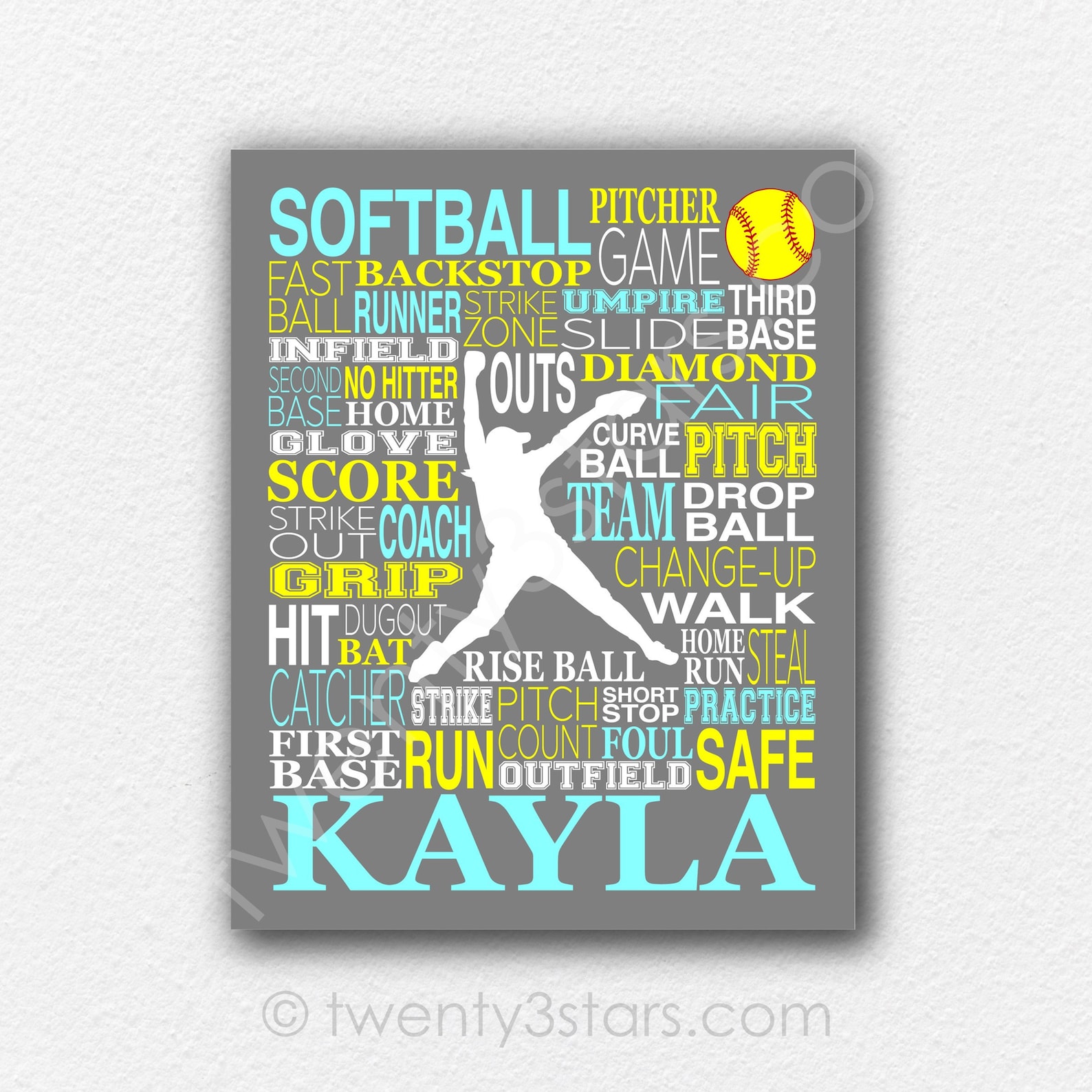 Softball Gift, Softball Art, Softball Poster, Softball Typography ...