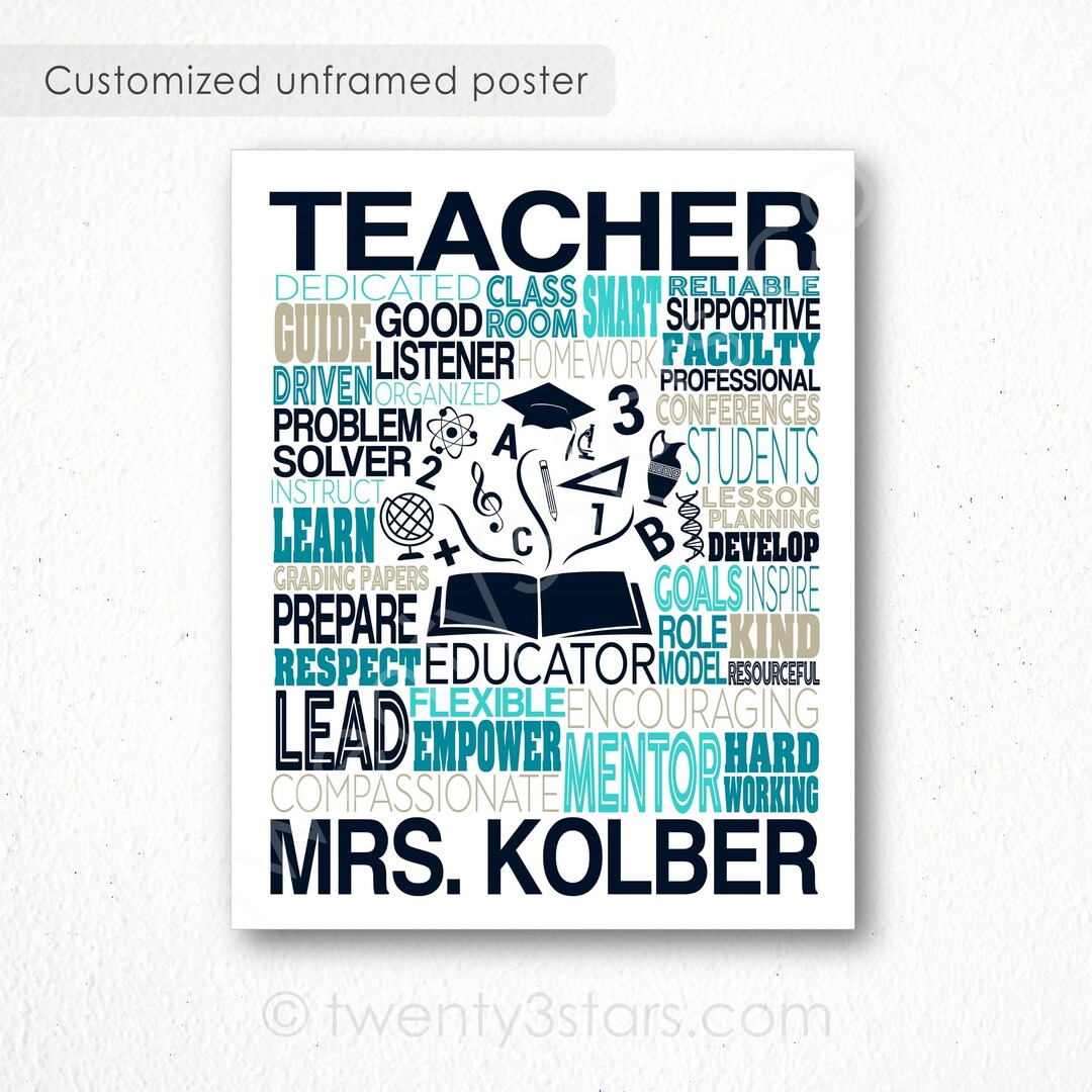 Teacher Typography Poster, Principal Gift, Teacher Poster, Classroom ...