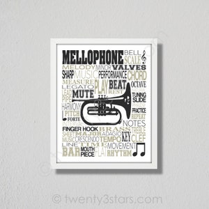 Mellophone Typography Poster, Mellophone Player Gift, Mellophone Gift ...