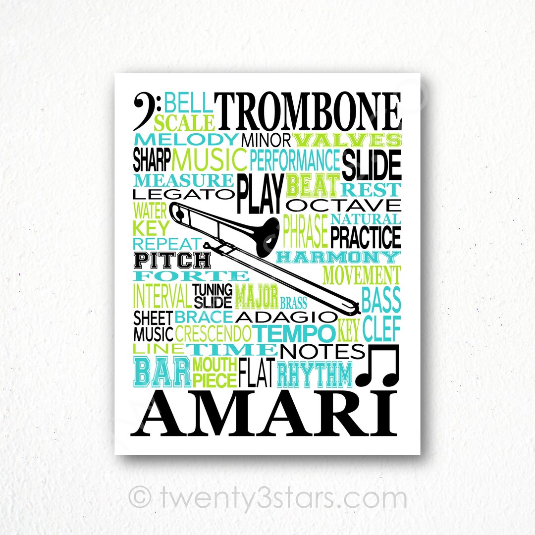 Custom Trombone Poster, Trombone Typography, Trombone Player Gift ...