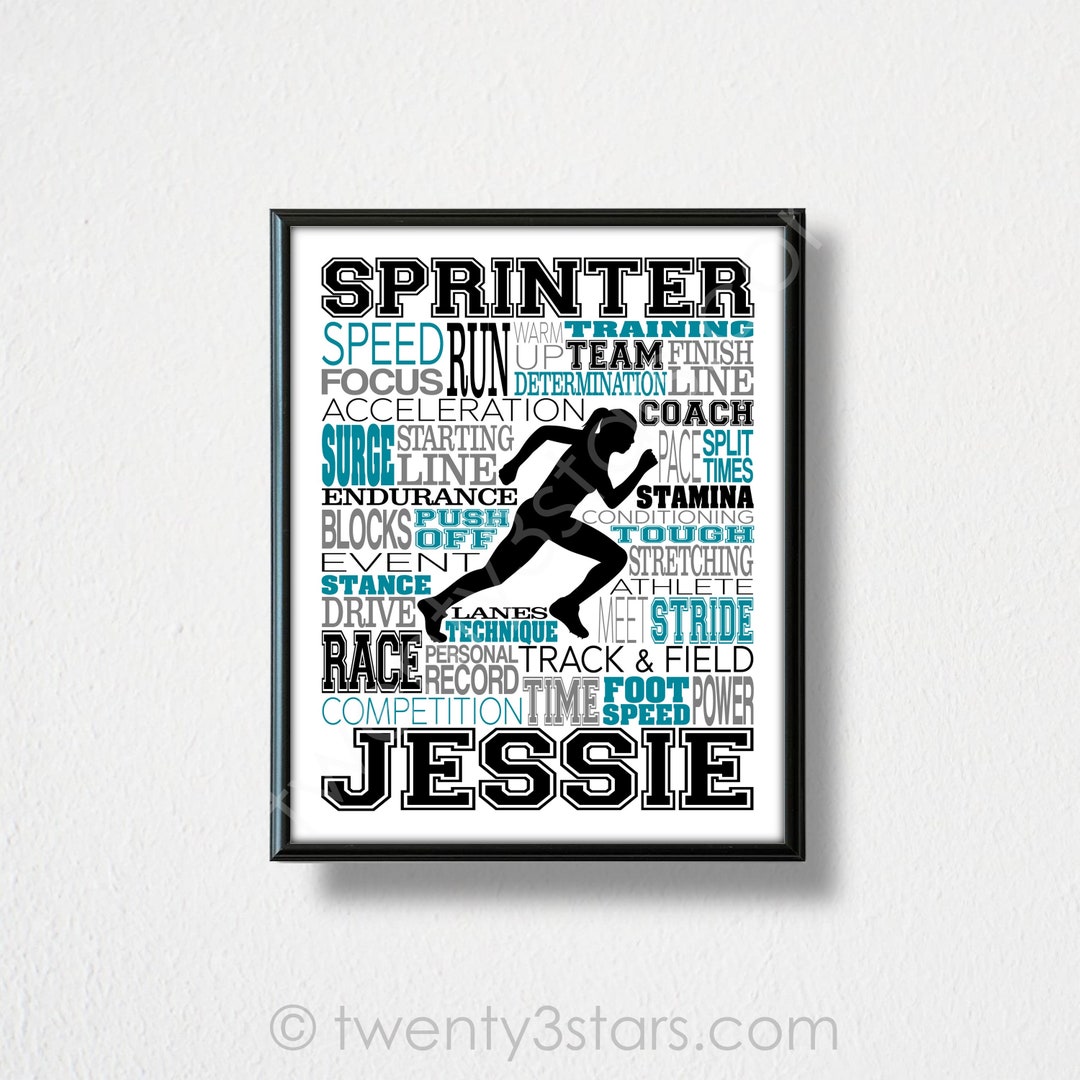 Girl's Sprinter Word Art Personalized Track and Field - Etsy