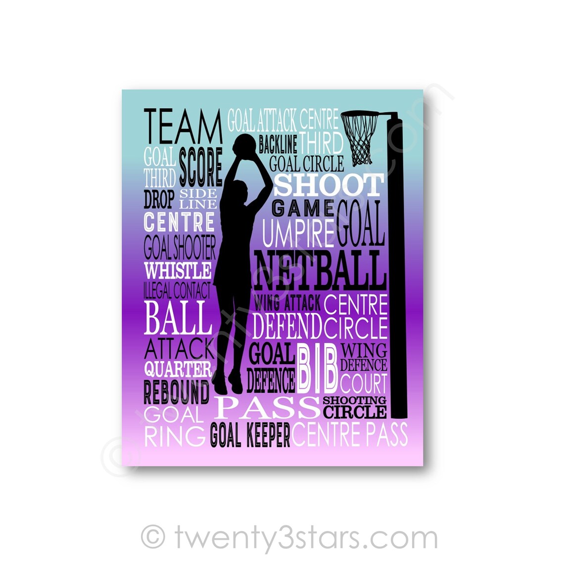 Netball Poster Typography Girls Netball Art Netball Team | Etsy