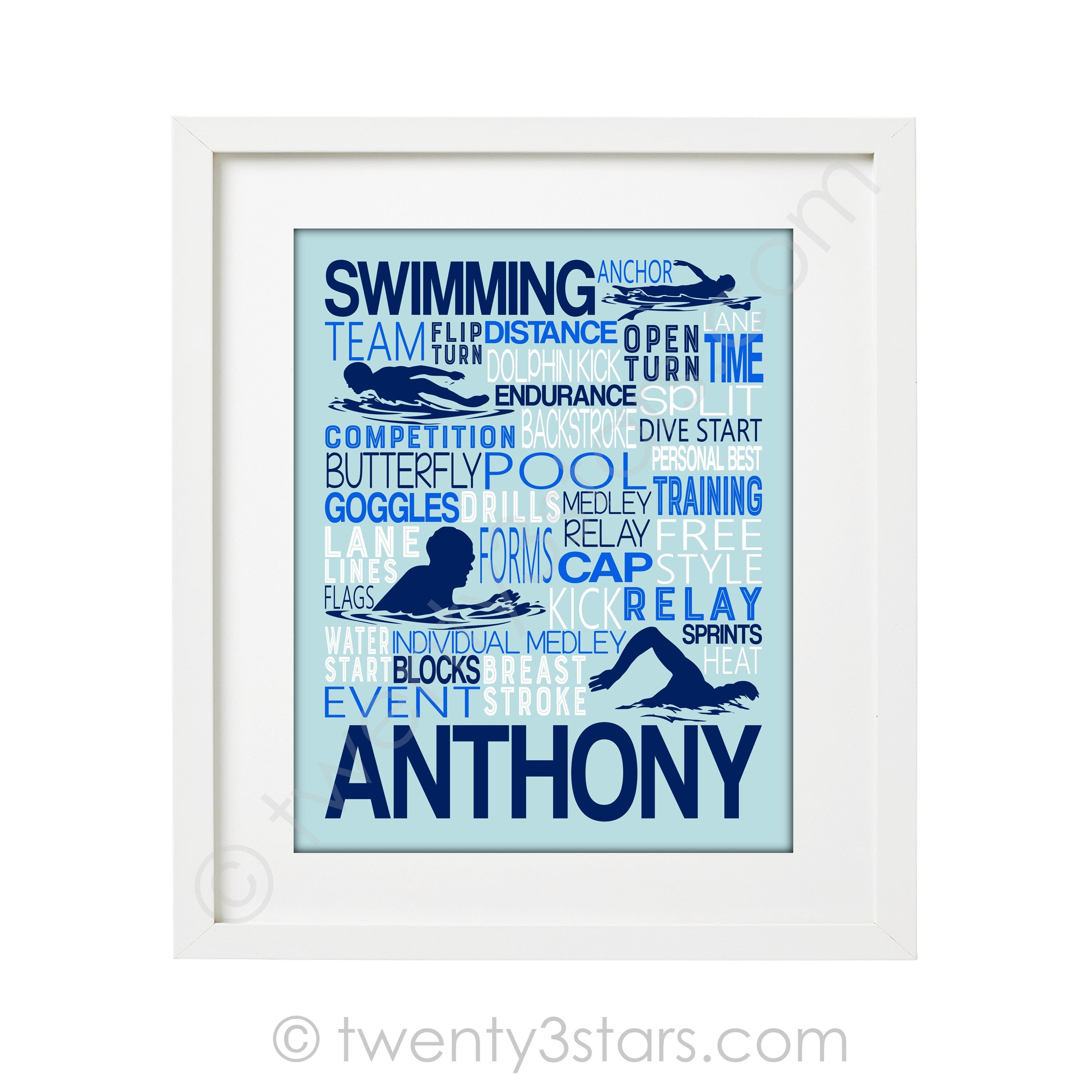 Swimming Poster Art Swimmer Typography Custom Swim Gift | Etsy
