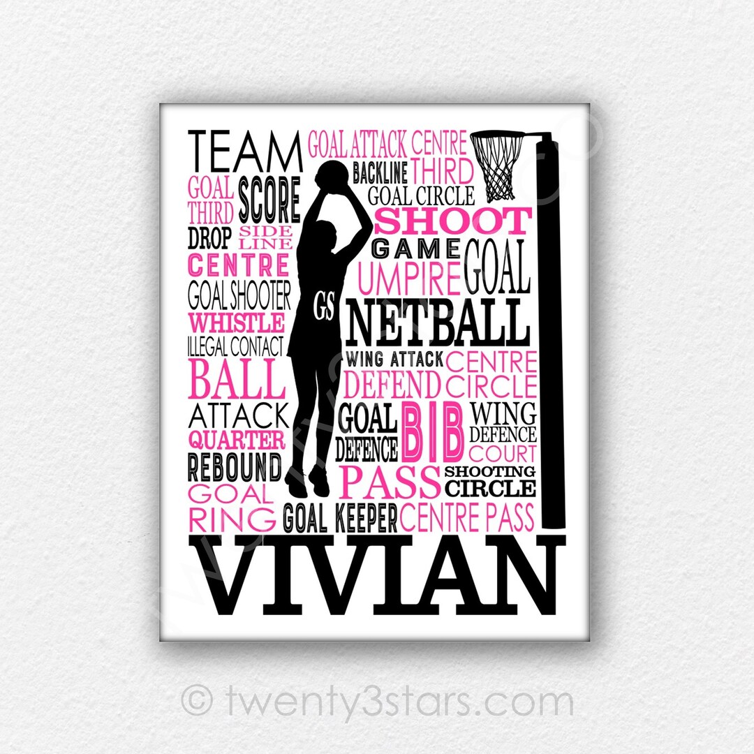 Netball Poster Typography, Girls Netball Art, Netball Team Gift ...
