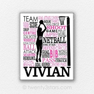 Netball Poster Typography, Girls Netball Art, Netball Team Gift ...