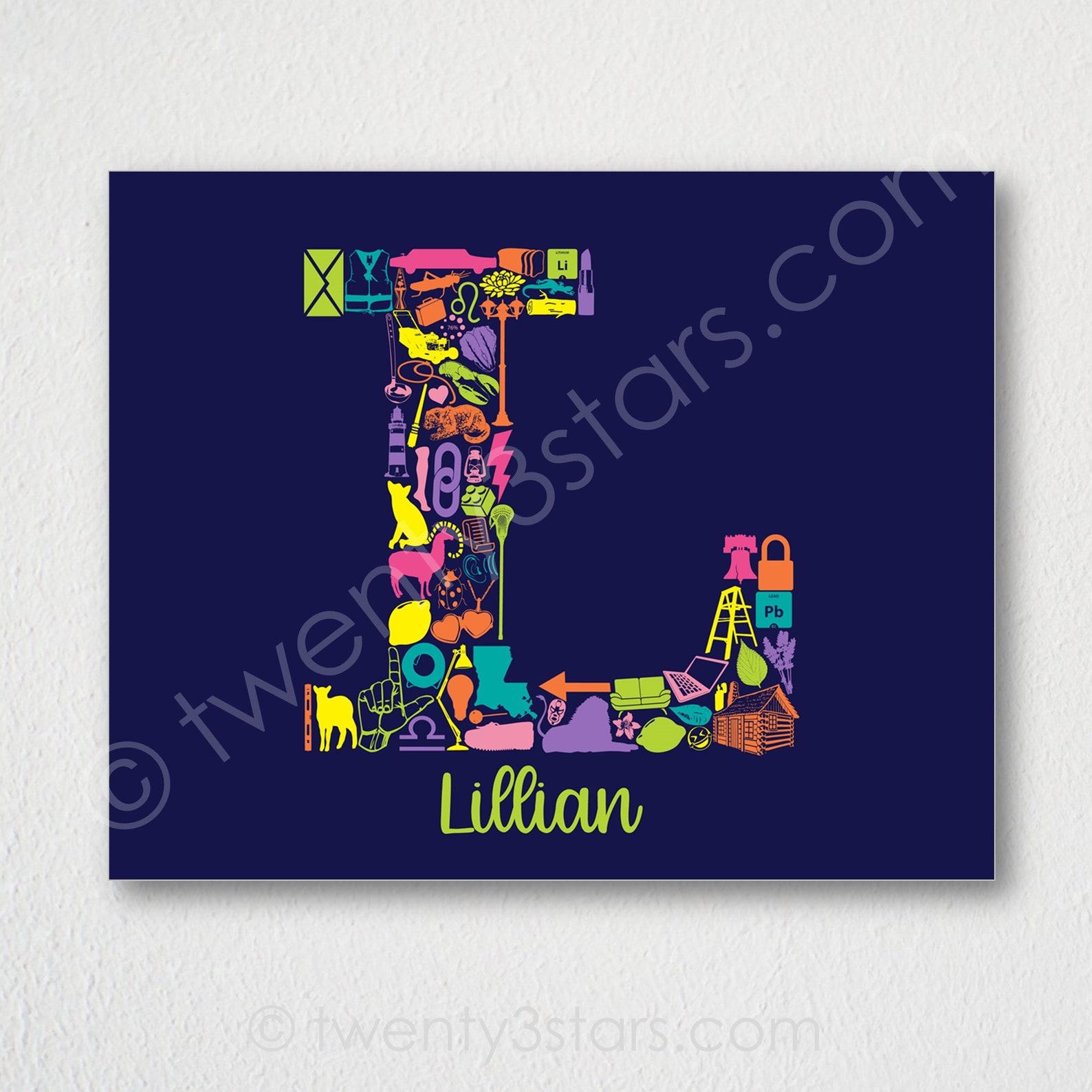 Letter L Nursery Print: Monogram Alphabet Art (custom Colors) - Etsy