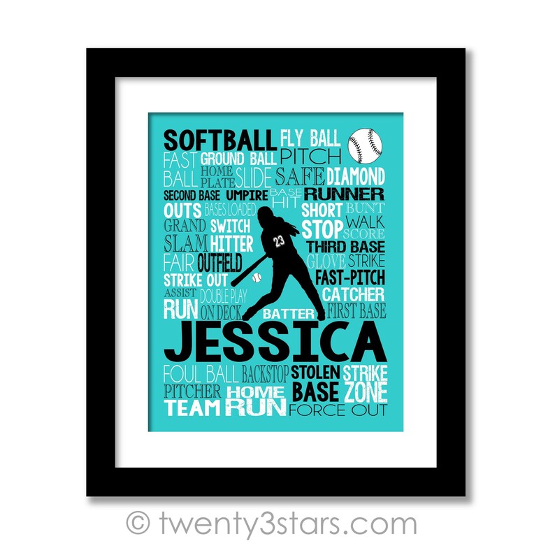 Custom Softball Art Personalized Softball Poster Typography | Etsy