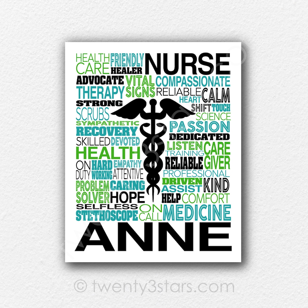 Nurse Typography Poster, Nursing Student Wall Art, Nurse Word Art ...