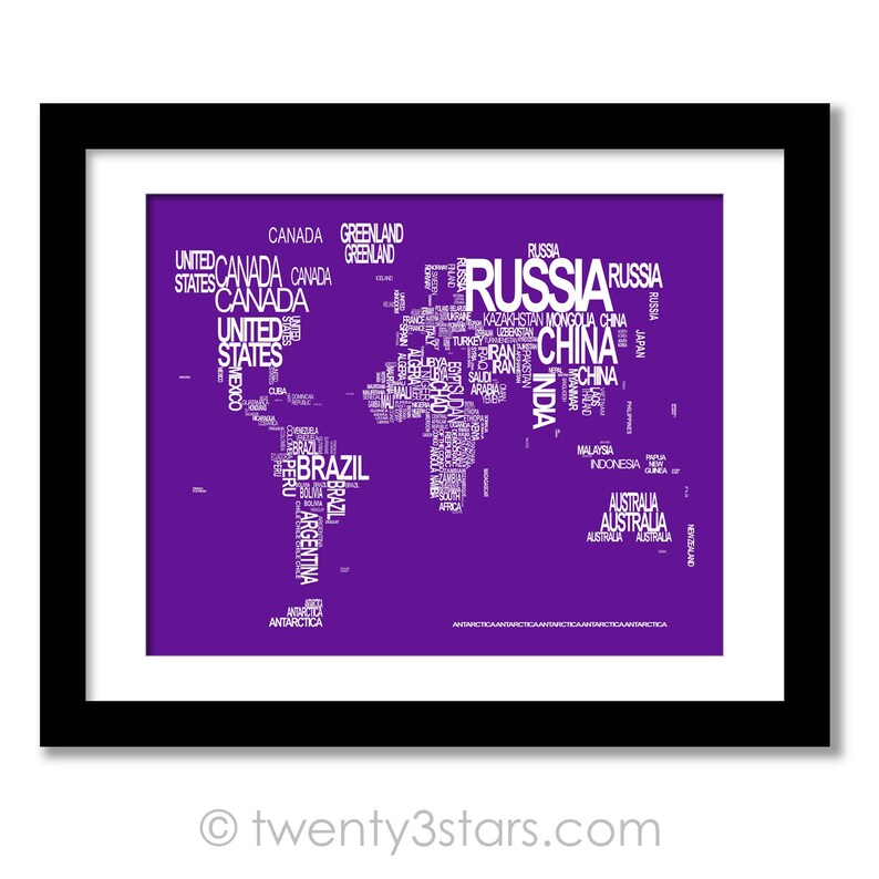 World Map Typography Poster Print Typographic Atlas Art with | Etsy