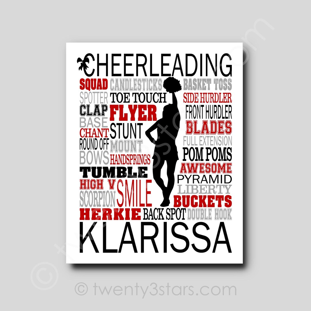 Cheerleading Poster Print: Personalized Squad Art, Custom Colors - Etsy