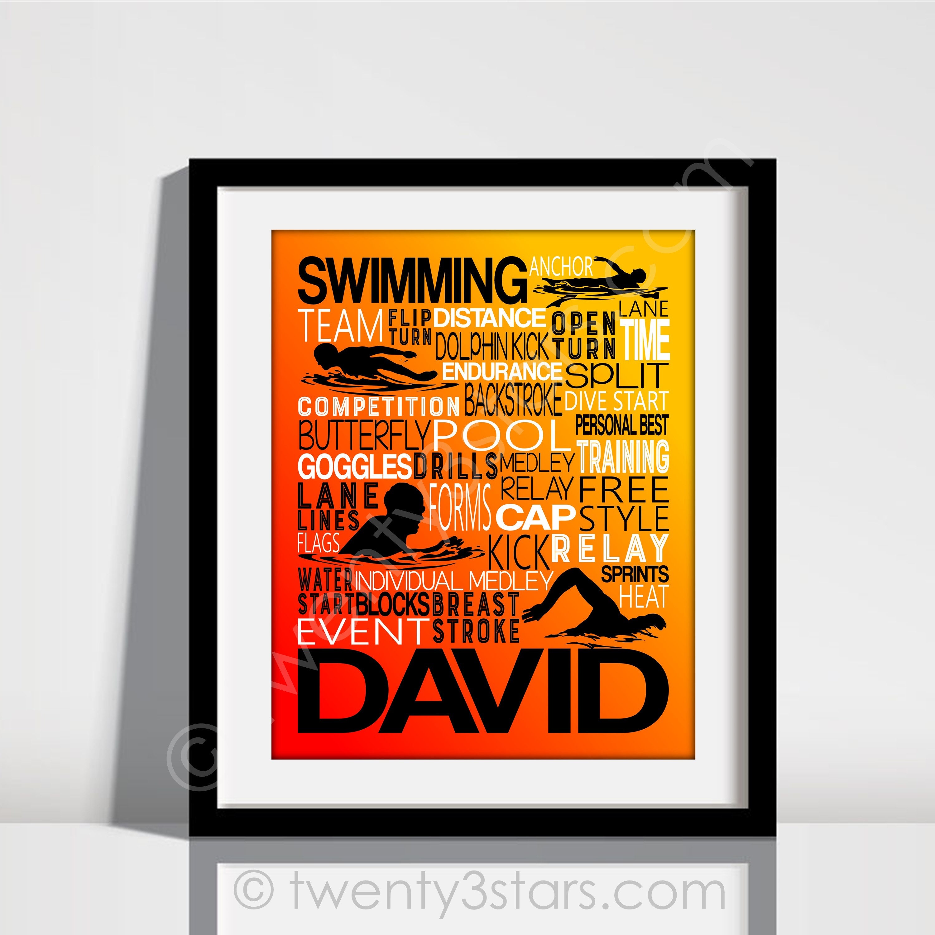 Swimming Poster Art Swimmer Typography Custom Swim Gift | Etsy