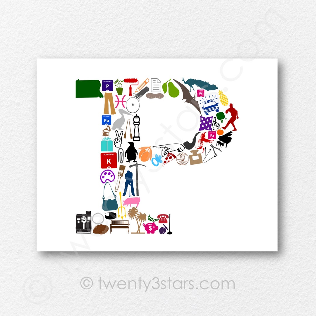 Custom Letter P Name Poster, Gift for Baby Shower, Monogram Nursery Art ...