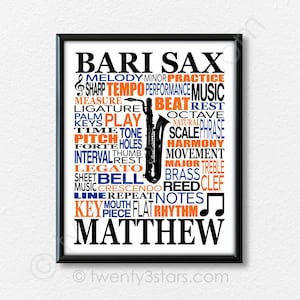 Saxophone Typography Poster, Gift for Saxophone Player, Saxophone ...
