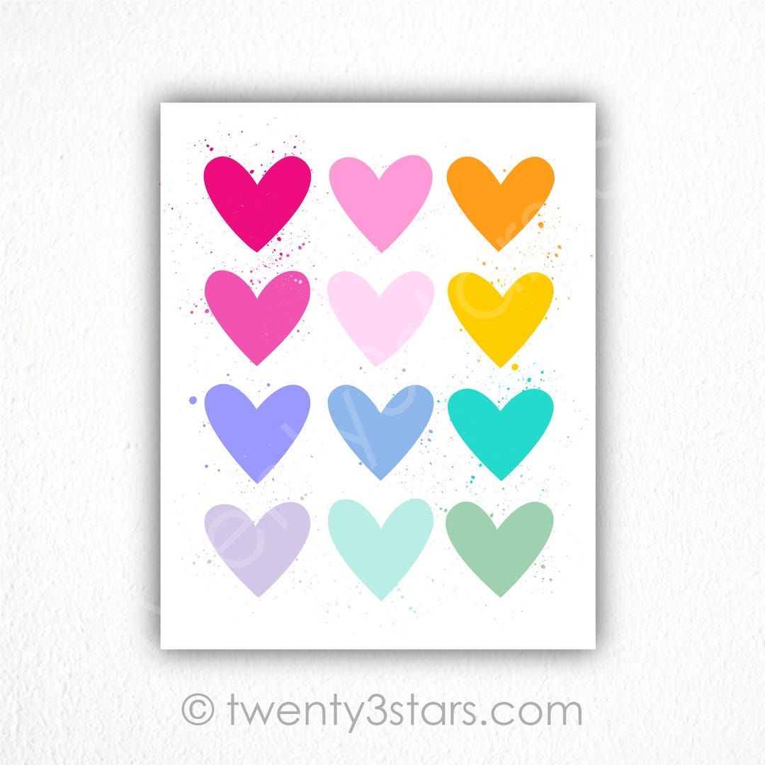 Messy Hearts Poster, Hearts Wall Art, Girls Heart Art, Hearts Poster ...