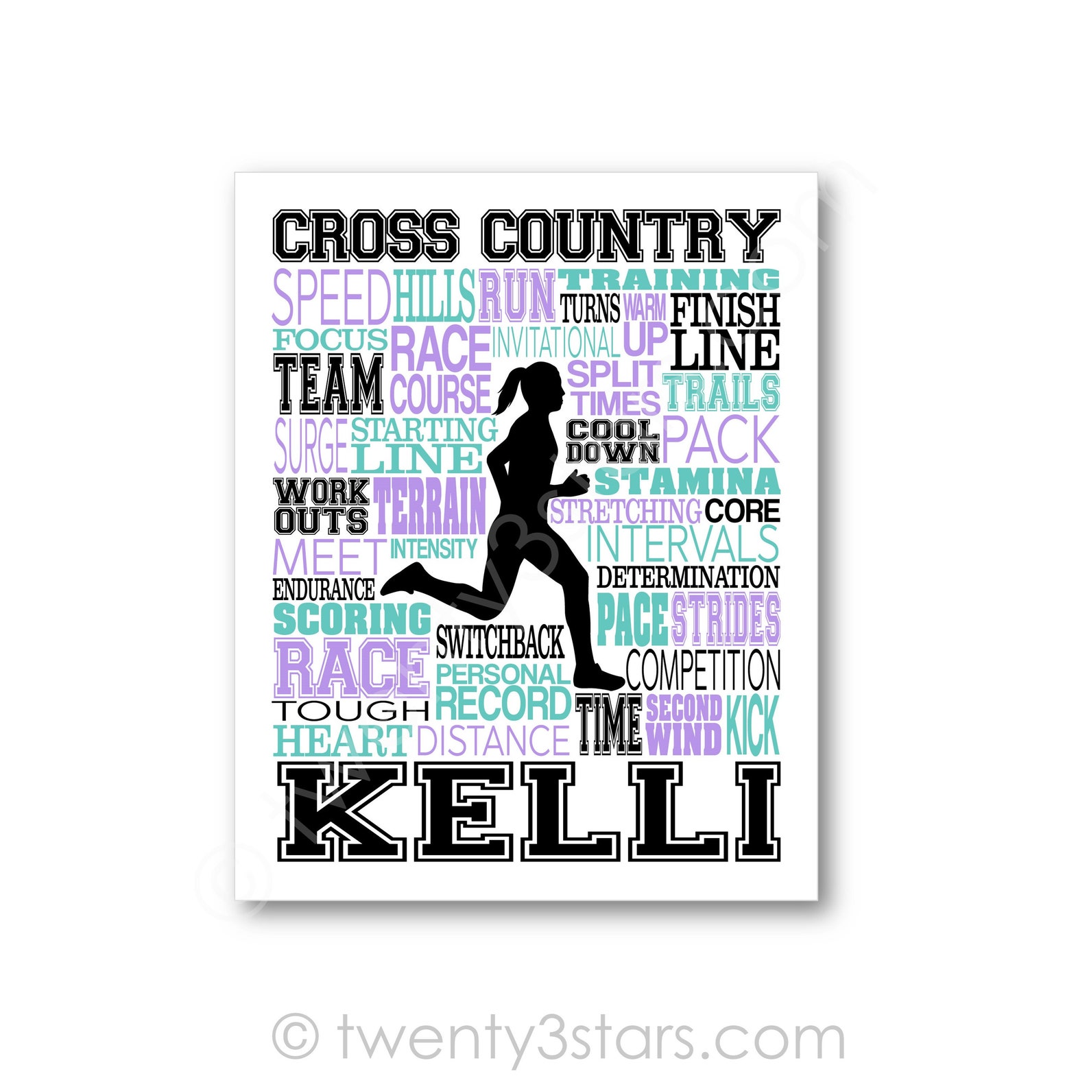 Cross Country Typography Personalized Cross Country Poster - Etsy
