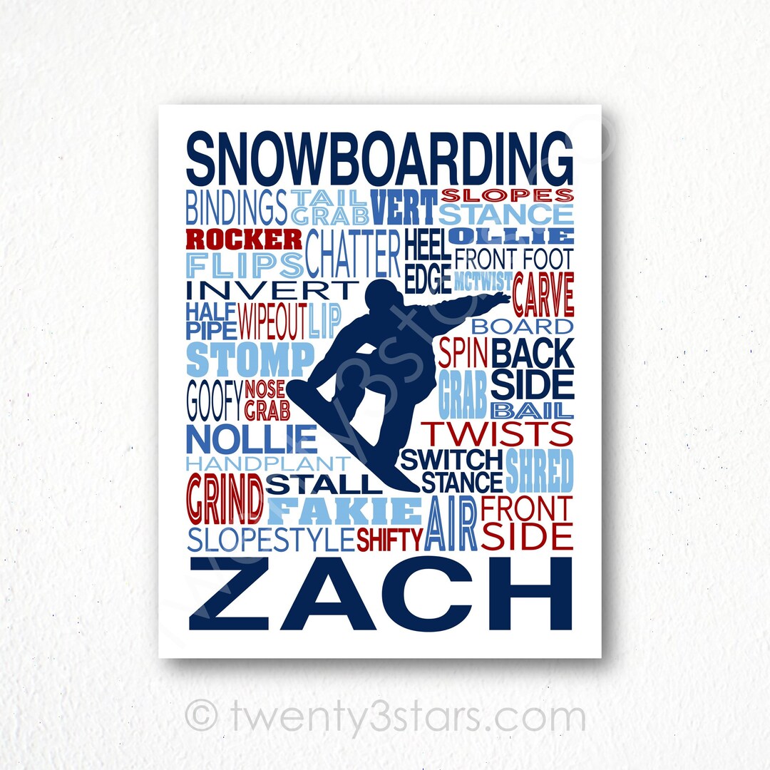 Snowboarding Typography Poster, Snowboarder Word Art, Personalized Gift ...