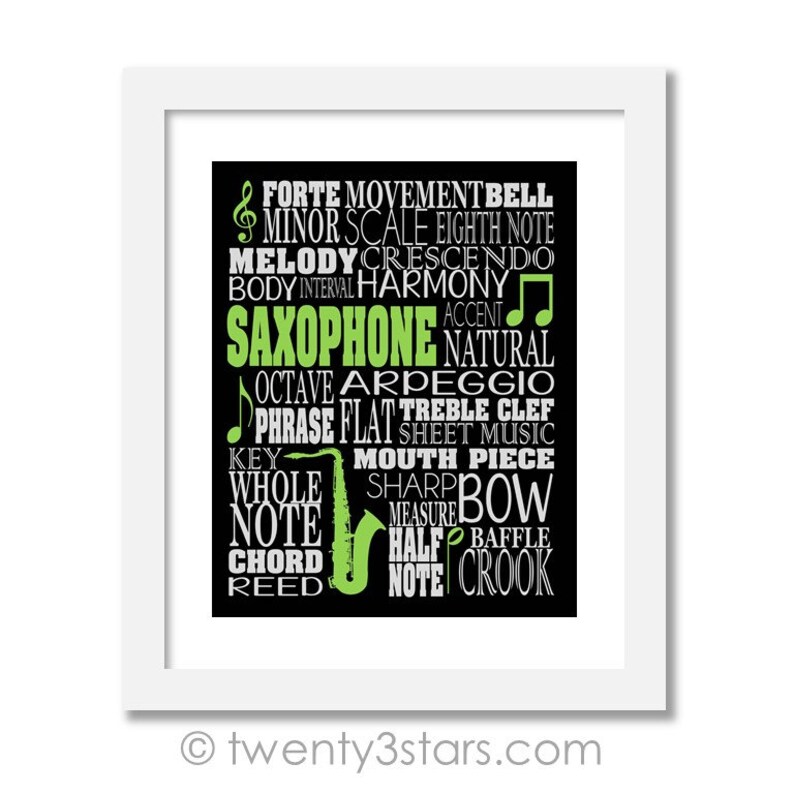 Saxophone Typography Poster Gift for Saxophone Player | Etsy