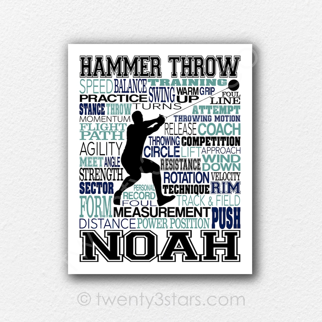Hammer Throw Poster, Track and Field Art, Track Team Gifts, Boys Hammer ...