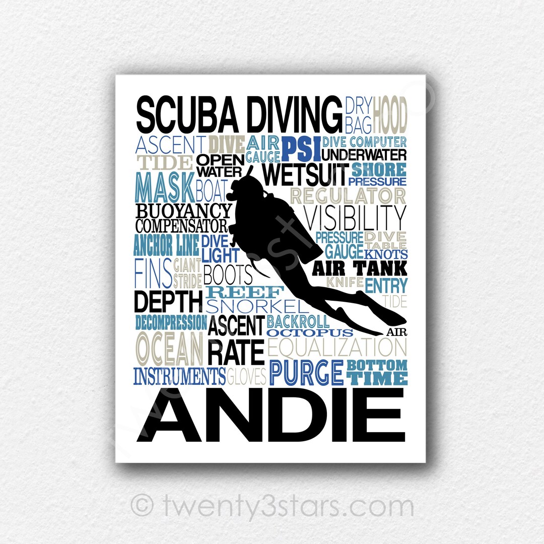 Scuba Diving Typography, Scuba Word Art, Diving Gift, Snorkeling ...