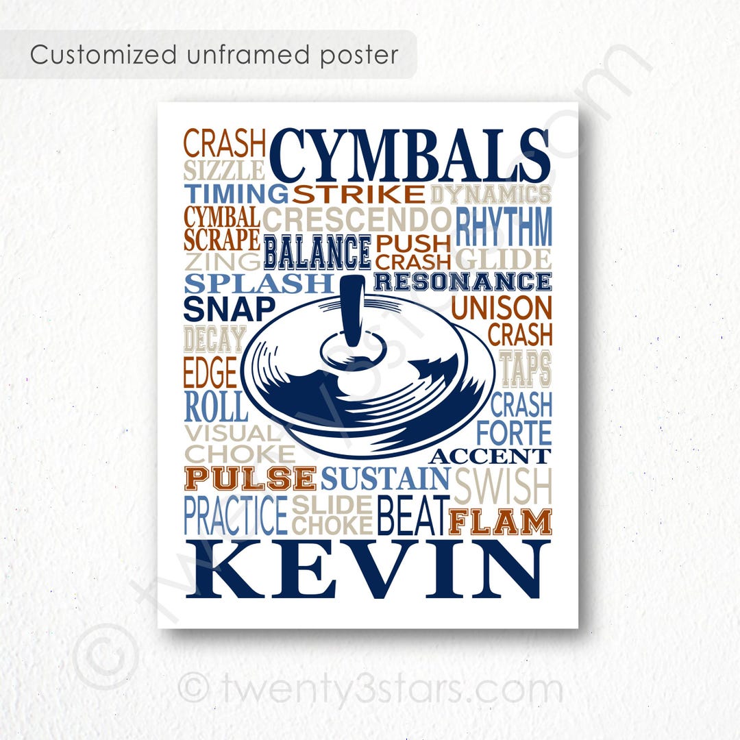 Cymbals Typography Poster, Cymbal Player Gift, Cymbal Player Gift ...