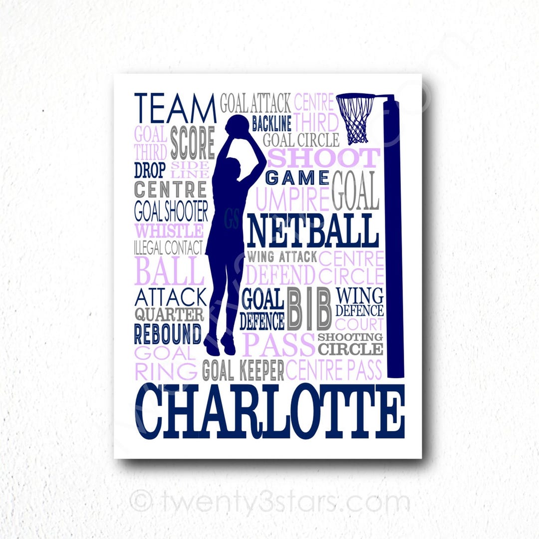Netball Poster Typography, Girls Netball Art, Netball Team Gift ...