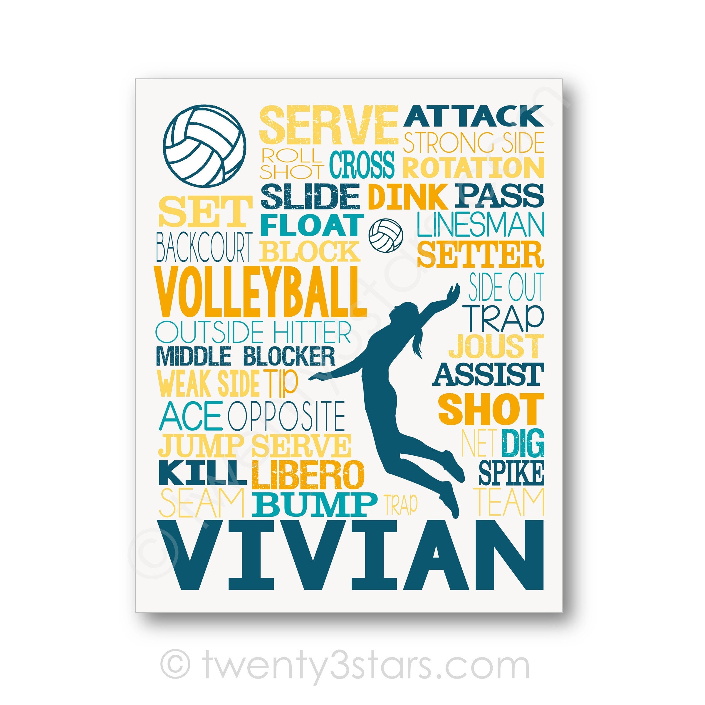 Volleyball Word Art Volleyball Poster Gift Volleyball Team | Etsy