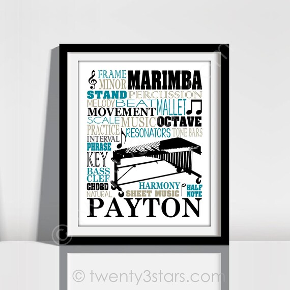 Marimba Typography Poster Marimba Gift Marimba Player Art | Etsy