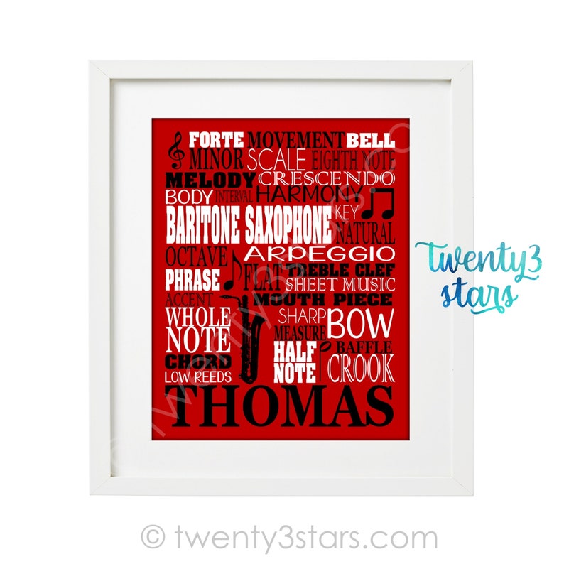 Saxophone Typography Poster Gift for Saxophone Player | Etsy