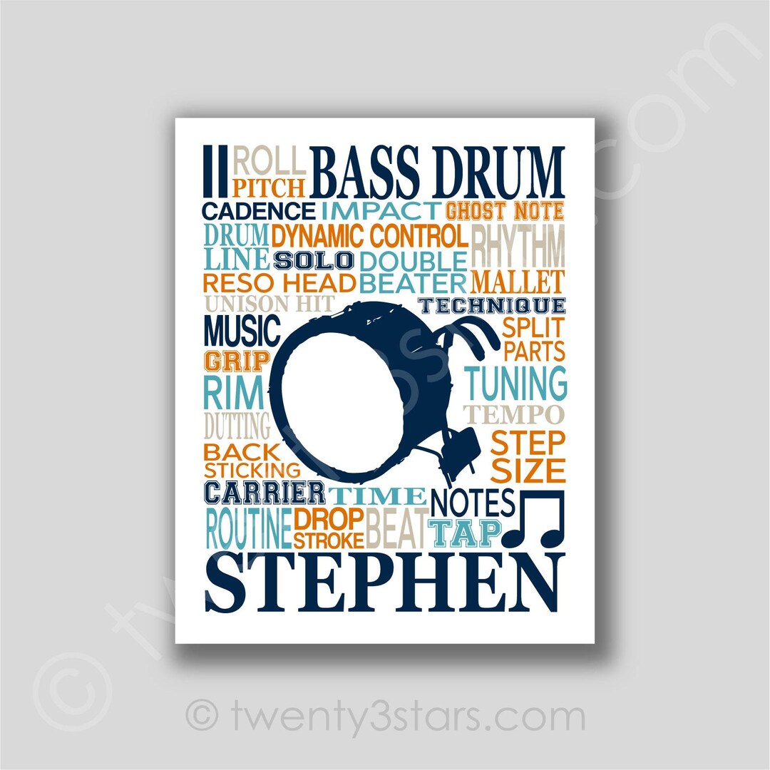 Custom Bass Drums Poster, Bass Drummer Art, Choose Your Colors ...