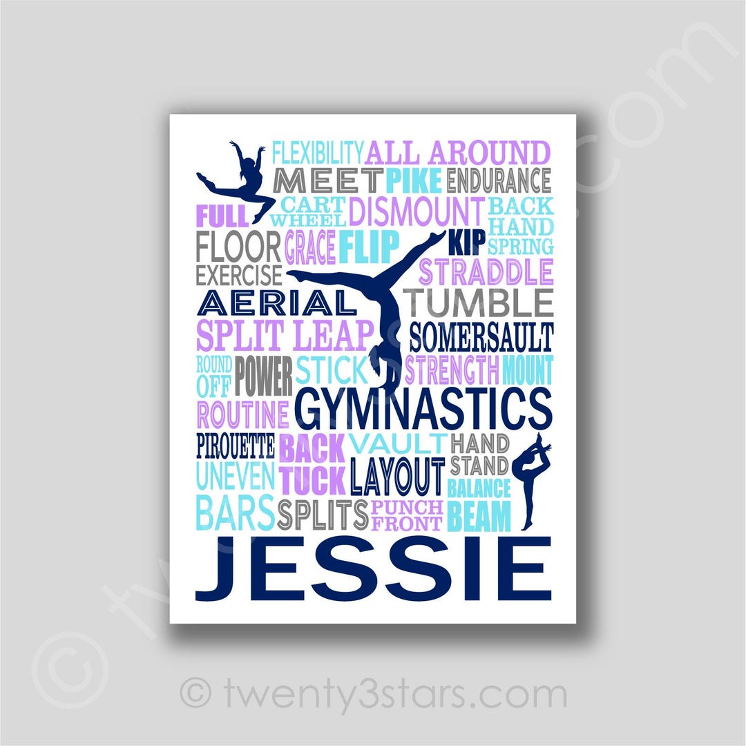 Gymnastics Word Art Print: Custom Colors and Names (matte Finish) - Etsy