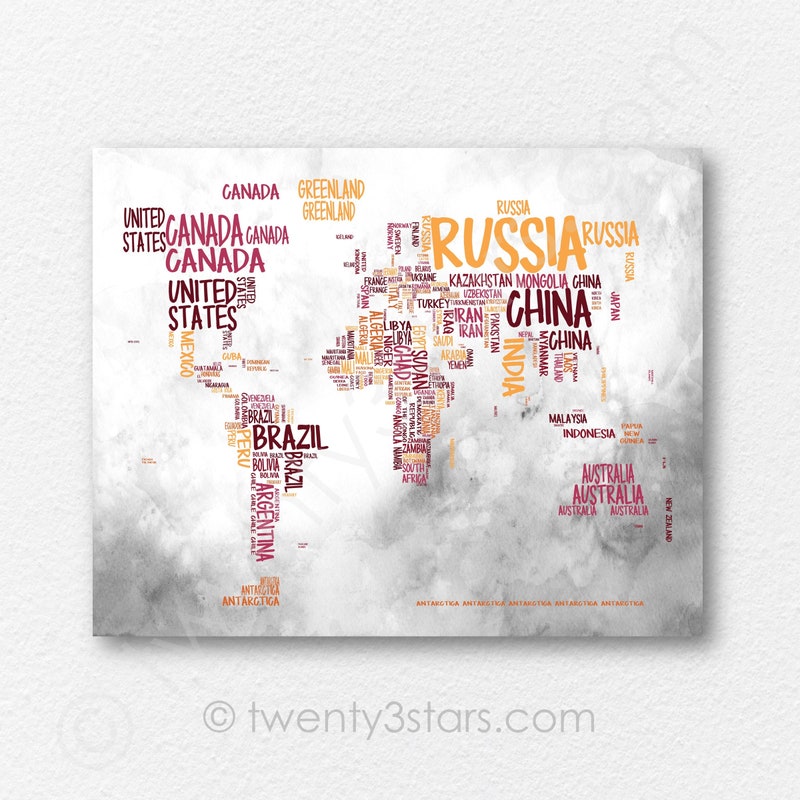 World Map Words - Etsy