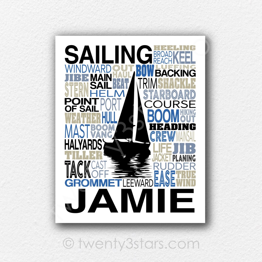 Sailing Wall Art Print: Custom Name and Colors - Team or Sailor - Etsy