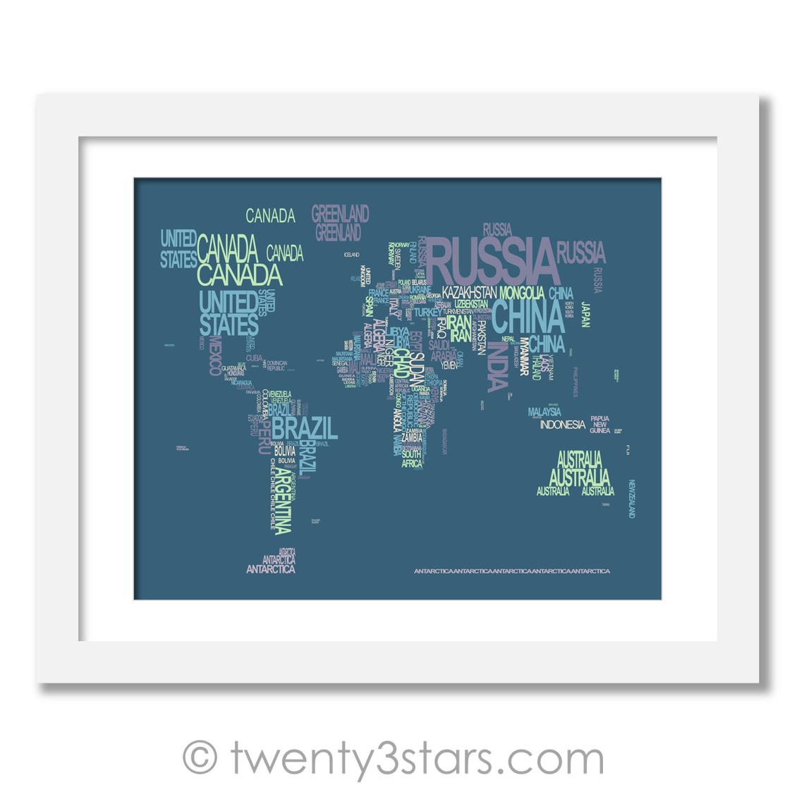 World Map Typography Poster Print Typographic Atlas Art with | Etsy
