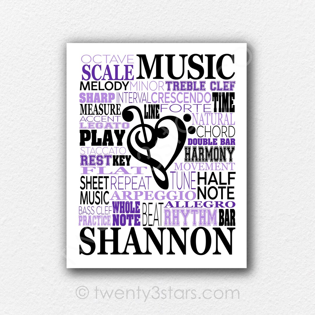Custom Music Words Art, Music Notes Art, Music Lover Gift, Music Wall ...