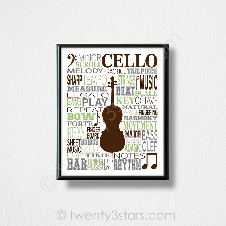 Cello Wall Art Print: Custom Colors and Name - Orchestra Theme - Etsy